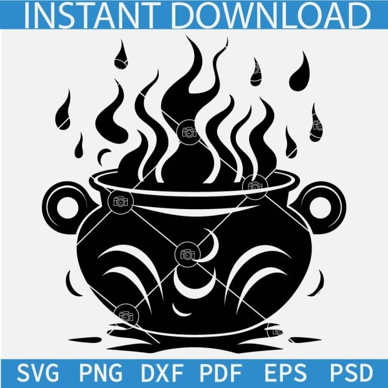 Halloween Witch Cauldron Svg, Black Witch Caldron Boiling Silhouette SVG