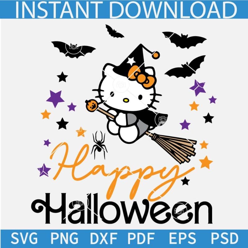 Happy Halloween Flying Kitty Ghost SVG, Ghost Kitty Ridding Broom SVG ...