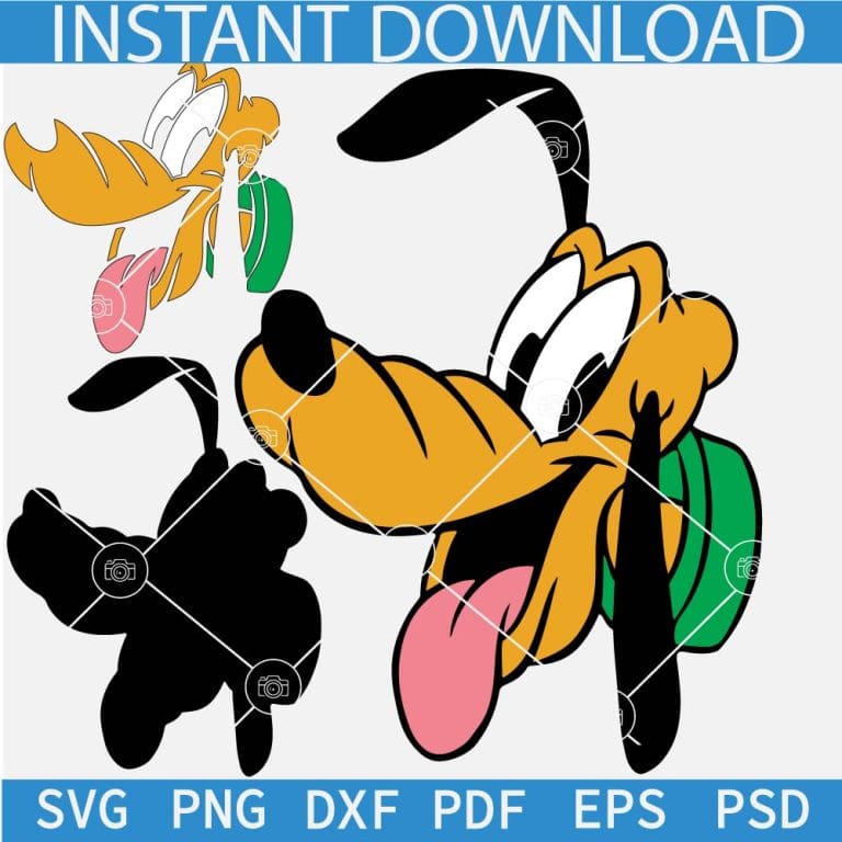 Happy Pluto Head with Green Collar SVG, Dog Pluto Head Layered SVG