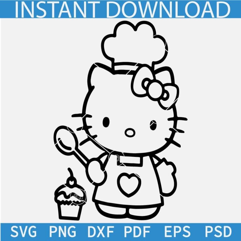 Hello Kitty Chef Hat SVG, Hello Kitty Sketch SVG, Kitten Chef Hat ...