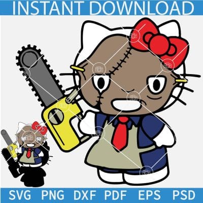 Hello Kitty Leatherface Layered SVG, Kitten Chainsaw SVG, Hello Kitty ...