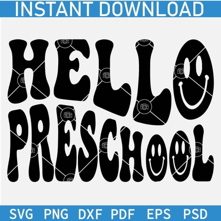 Hallo Pre School Smile SVG, Hallo Pre School Retro wavy Text Stacked SVG