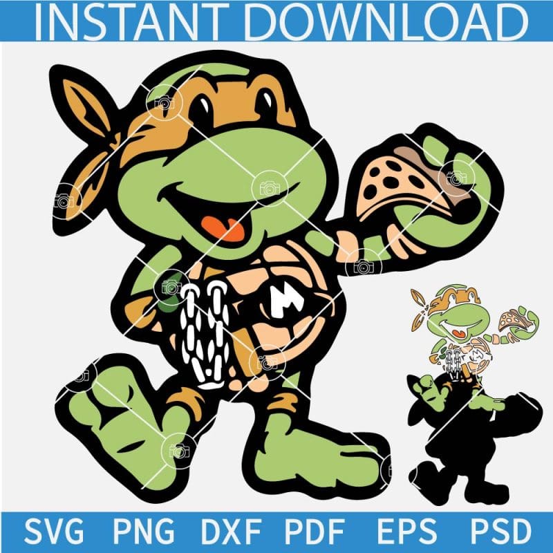 Layered TMNT Leonardo SVG, Michelangelo Ninja Turtle Pizza Layered SVG