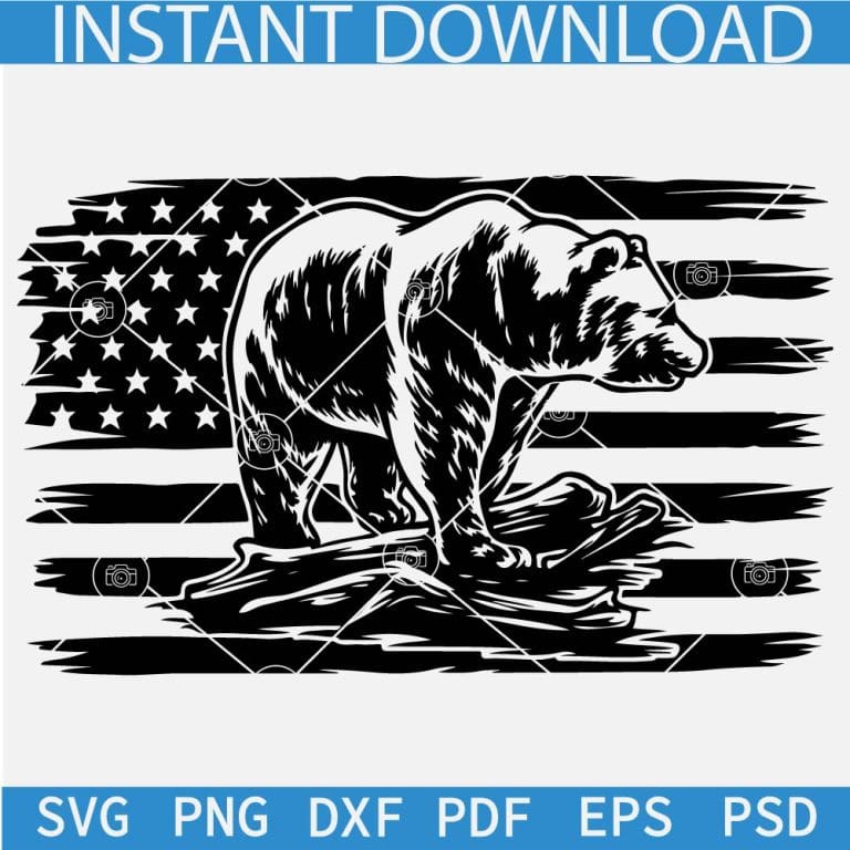Patriotic Bear stepping Wood Svg, Bear Inside Distressed Flag Clipart ...
