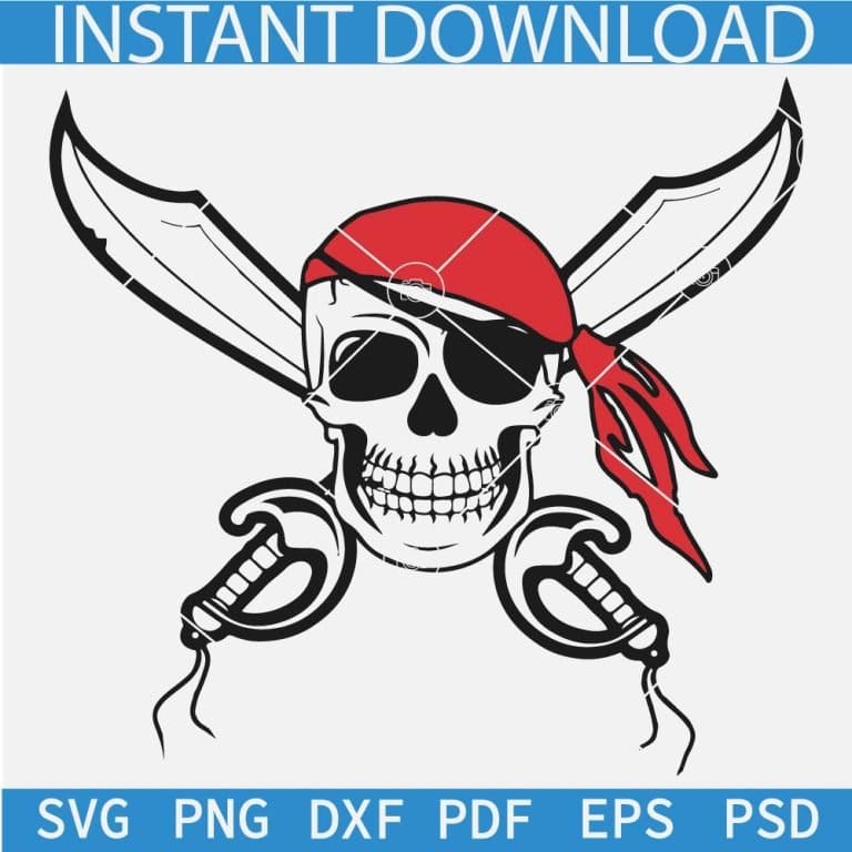 Pirate Skull Logo with Head Bandana SVG, Pirates Sword Skull Vector ...