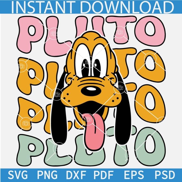 Retro Pluto Head SVG, Pluto Dog Retro Text SVG, Layered Dog Pluto Head SVG