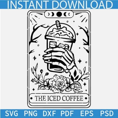 The Iced Coffee Tarot Card SVG, Skeleton Hand with Coffee SVG, Iced ...