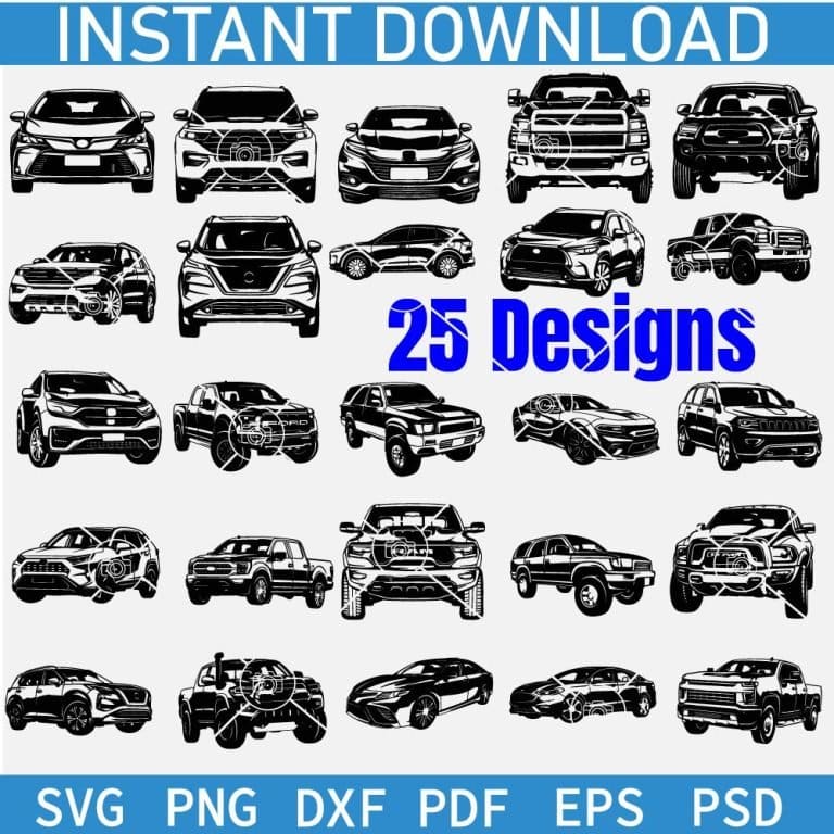 Popular Cars Silhouette Bundle SVG, Cars Stencil Bundle SVG