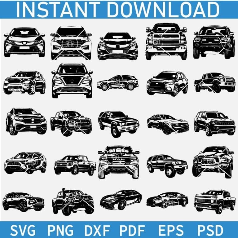 Popular Cars Silhouette Bundle SVG, Cars Stencil Bundle SVG