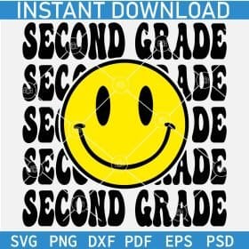 Second grade smile Smiley Face SVG, Second grade Retro Text with Smile ...
