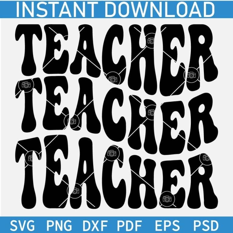 Retro Teacher Wavy Text Stacked SVG, Stacked Teacher Wavy Text Svg ...
