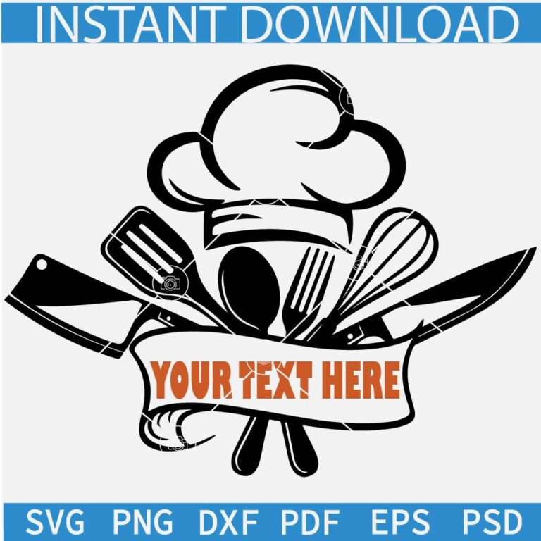 Chef logo Monogram SVG, Chef Logo Name frame SVG, Kitchen Utensils with ...