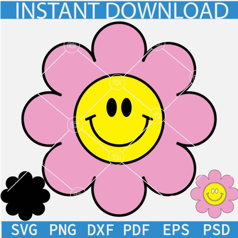 Floral Smile Layered SVG, Flower Smiley Face SVG, Cute Smiley Face ...