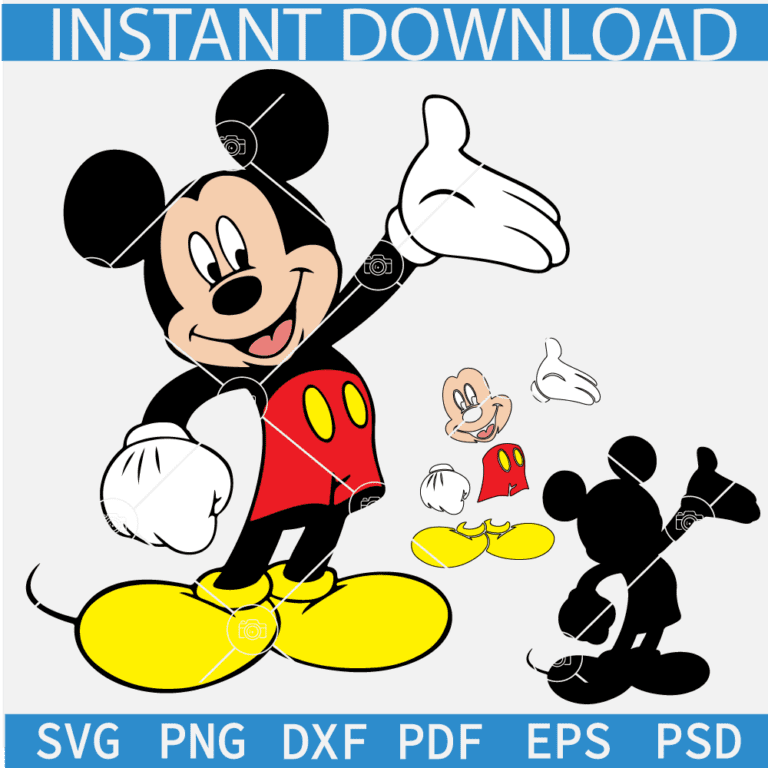 Happy Mickey Raising Hand SVG, Happy Disney Standing SVG, Standing ...