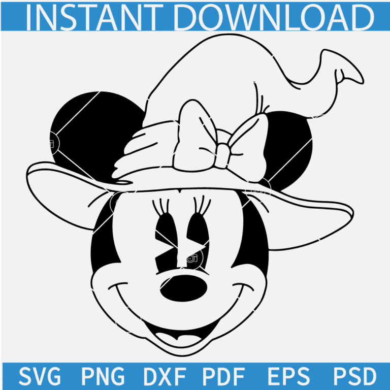 Witch Minnie Mouse SVG PDF PNG, Minnie Halloween Coloring Page SVG ...