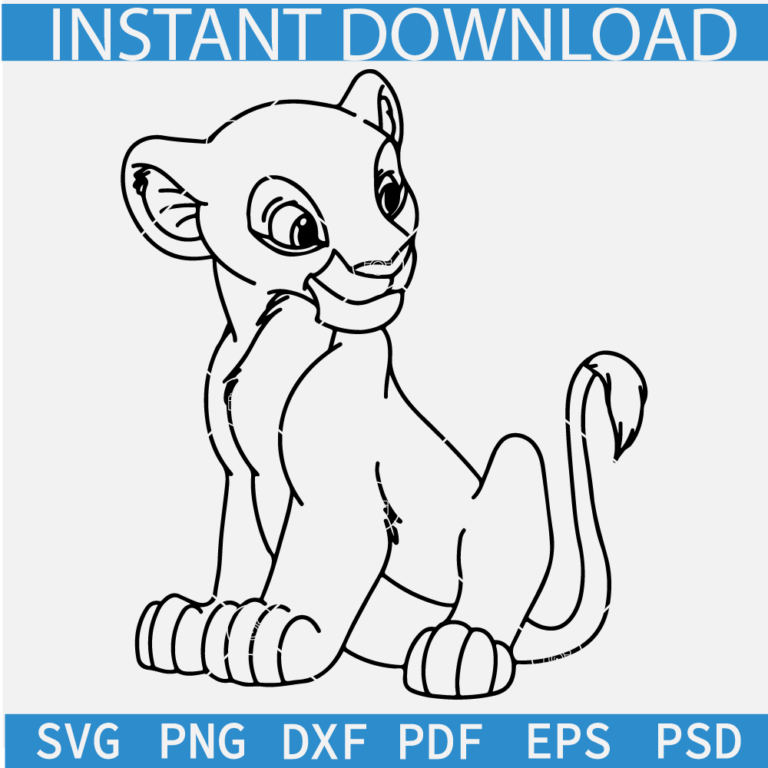 Young Nala Outline SVG, The Lion King Cub Sketch SVG, Simba Cub Sketch SVG