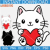 Cat with heart SVG, Cute baby cat Layered cut file, Valentine Kitten SVG