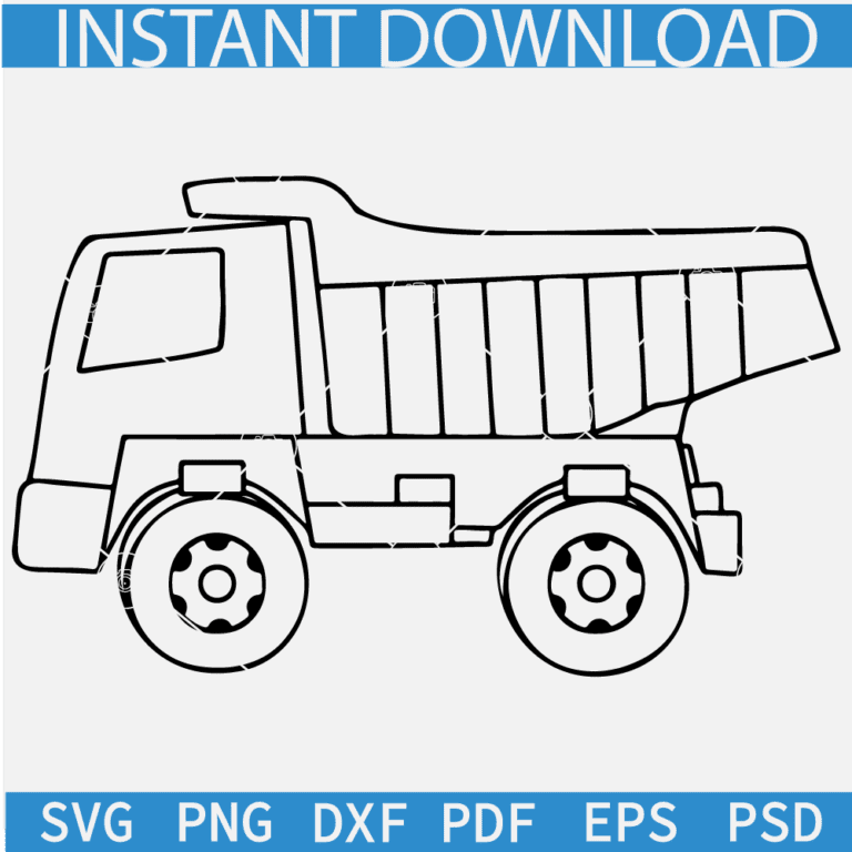 Dump Truck Outline SVG, Construction Truck Sketch Svg, Truck Line Art SVG