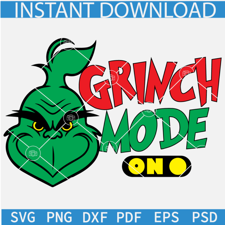 Grinch Mode On Svg, Funny Grinch Face Svg, Christmas Grinch Head Svg