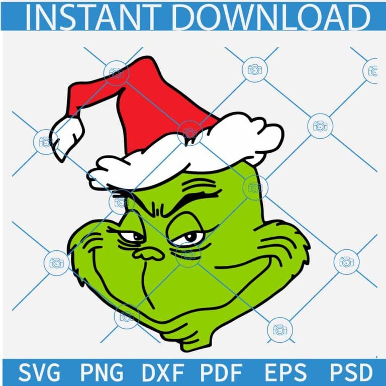 Grinch head with Santa hat SVG, Grinch face SVG, Christmas Grinch svg