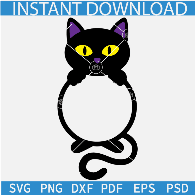 Halloween Cat Circle Monogram Name Frame SVG, Black cat Name frame SVG