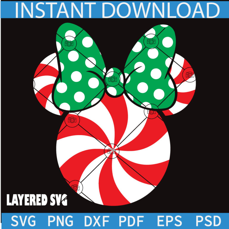 Minnie Head Peppermint Candy Cane svg, Disney Christmas Candy Svg ...