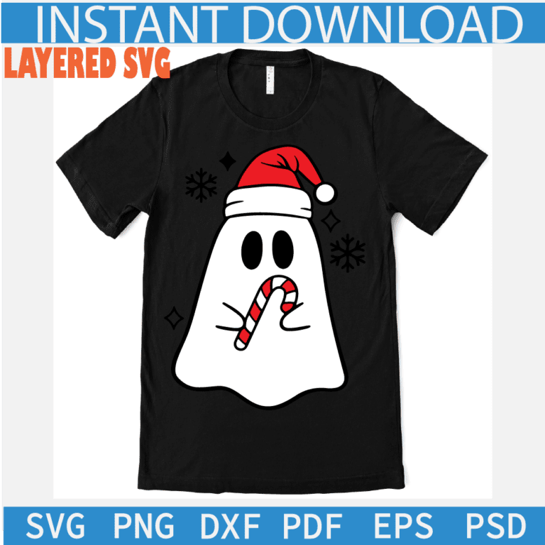 Santa Ghost with candy cane SVG, Ghost with santa hat and candy cane svg