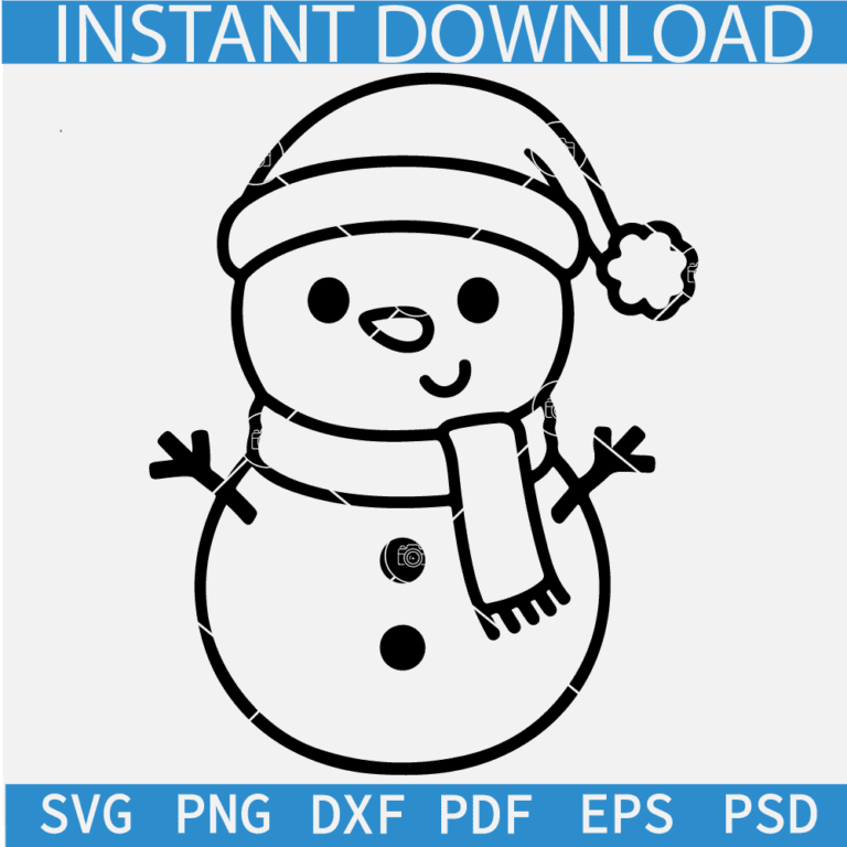 Snowman Sketch SVG, Cute Snowman Outline SVG, Snowman with Santa Hat ...
