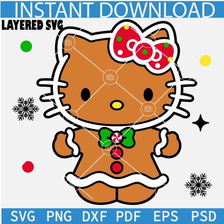Hello Kitty Gingerbread SVG, Gingerbread kitten SVG, Christmas kitten SVG