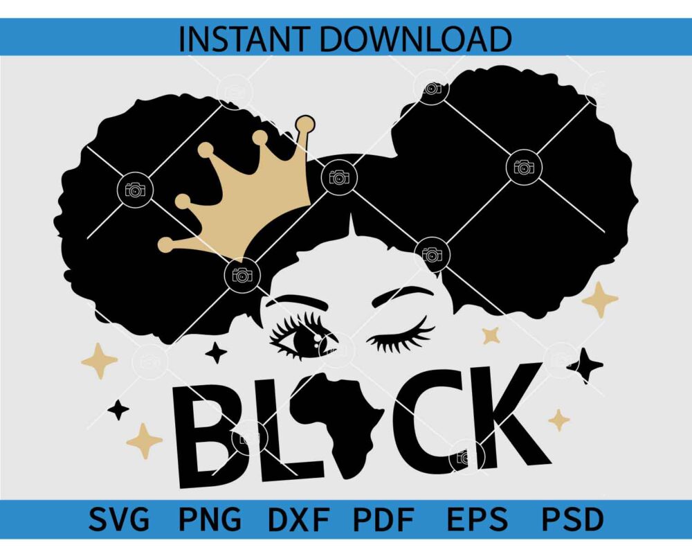 Black Queen African Map SVG, Black Queen Winking Afro Hair SVG