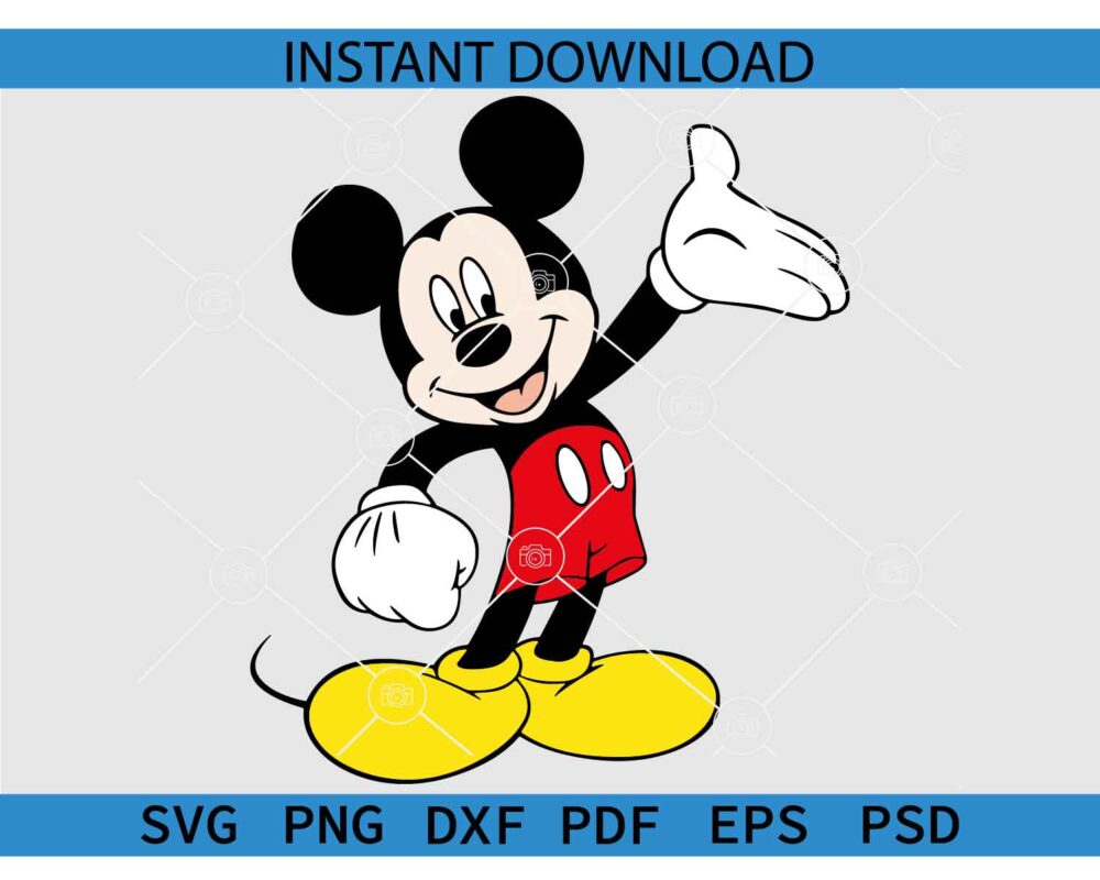 Happy Mickey Mouse SVG, Mickey Mouse Raising Hand SVG PNG PDF DXF